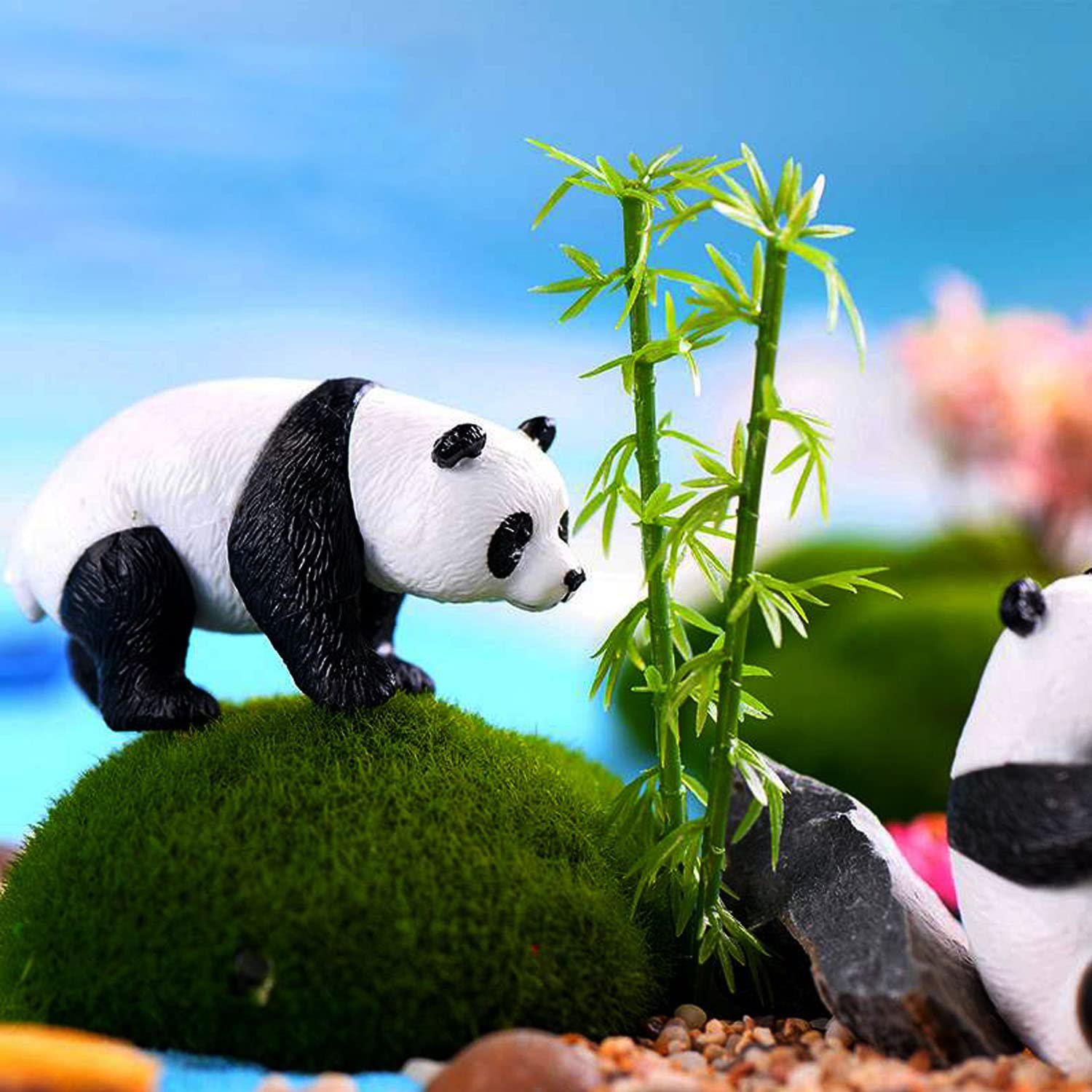 Woohome Miniature Bamboo Trees, 60 PCS Model Bamboo Trees Landscape Bamboo Tree and 2 PCS Fake Moss Rocks Decorative Moss Balls Model Artificial Plants for Home Decoration, Fairy Gardens