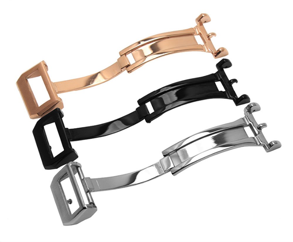 Richie strap] 18mm Quality Swiss 316L Stainless Steel Deployment Buckle Fits for IWC Pilot's Portuguese Clasp (Silver)