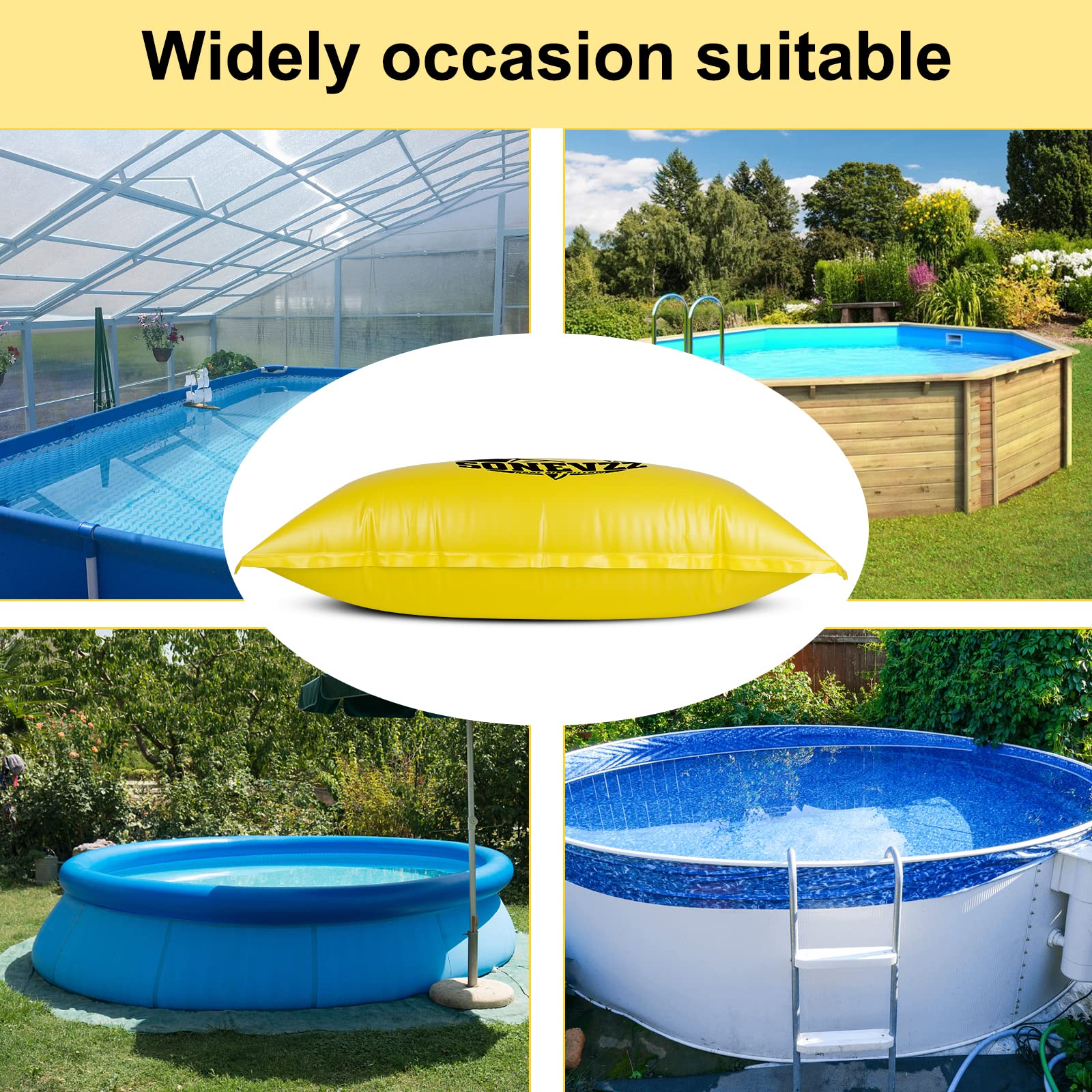 SONEVZZ 4 x 15 Ft Pool Pillow - Pool Pillows for above Ground Pools & Closing Winter Kit | Winterizing Pool Air Pillow for Covers | Heavy Duty Cold Resistant Vinyl Material, Rope Included