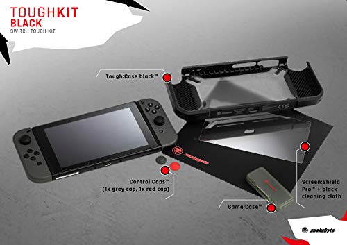 Snakebyte Tough Kit - Accessory Set Including Rubber Hard Case H9 Glass Protector Cleaning Cloth Thumb Grips Game Hard Case for Nintendo Switch - Black - Nintendo Switch