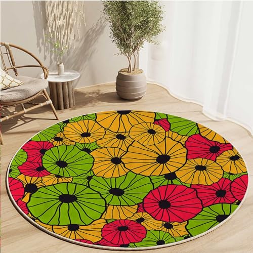 Round Office Chair Mat for Hardwood Floor Succulent Ornament Thick Home/Office Floor Protector Yellow Green Heavy Duty Floor Mat for Office Chair and Computer Desk 2 FT