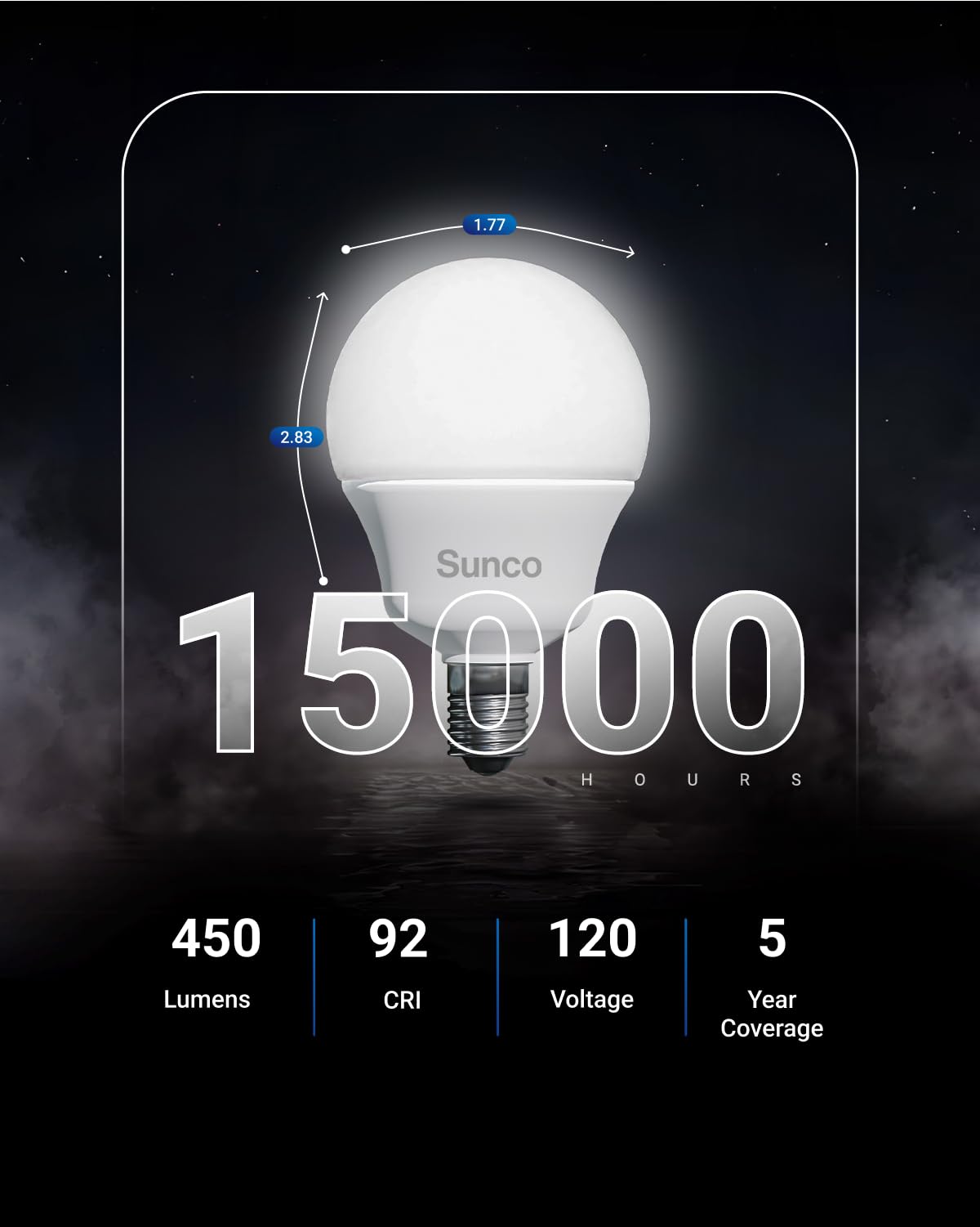 Sunco Lighting - 10 Pack E12 LED Bulbs Candelabra CRI92 5000K Daylight, 5W Equivalent 40W, 450 Lumens, Small Edison Screw Base E12, Non-Dimmable, Frosted Decorative G14 Globe Vanity Light Bulbs UL