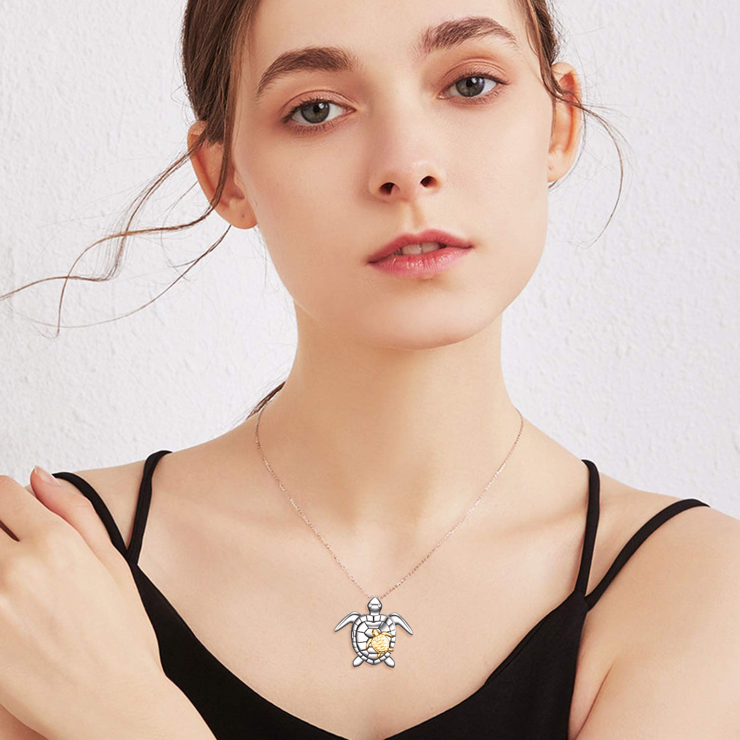 Sterling Silver Turtle Locket Necklace That Holds Pictures Mother Daughter Pendant for Women Mom
