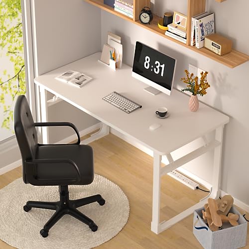 VECELO Executive Office Adjustable Height Casual Desk Chair with Armrests PU Leather Mid-Back 360 Degree Swivel with Wheels, Suit for Study, Work, Makeup, Leisure, Black, Set of 1