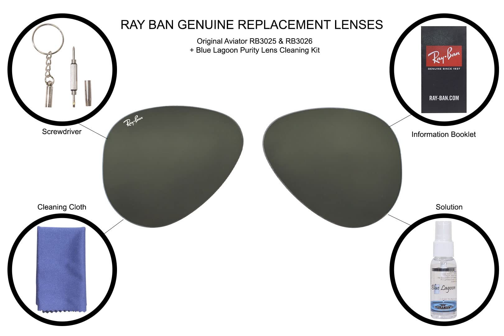 Ray Ban RB3025 Original Ray Ban Replacement Lenses Green G-15 Size 58