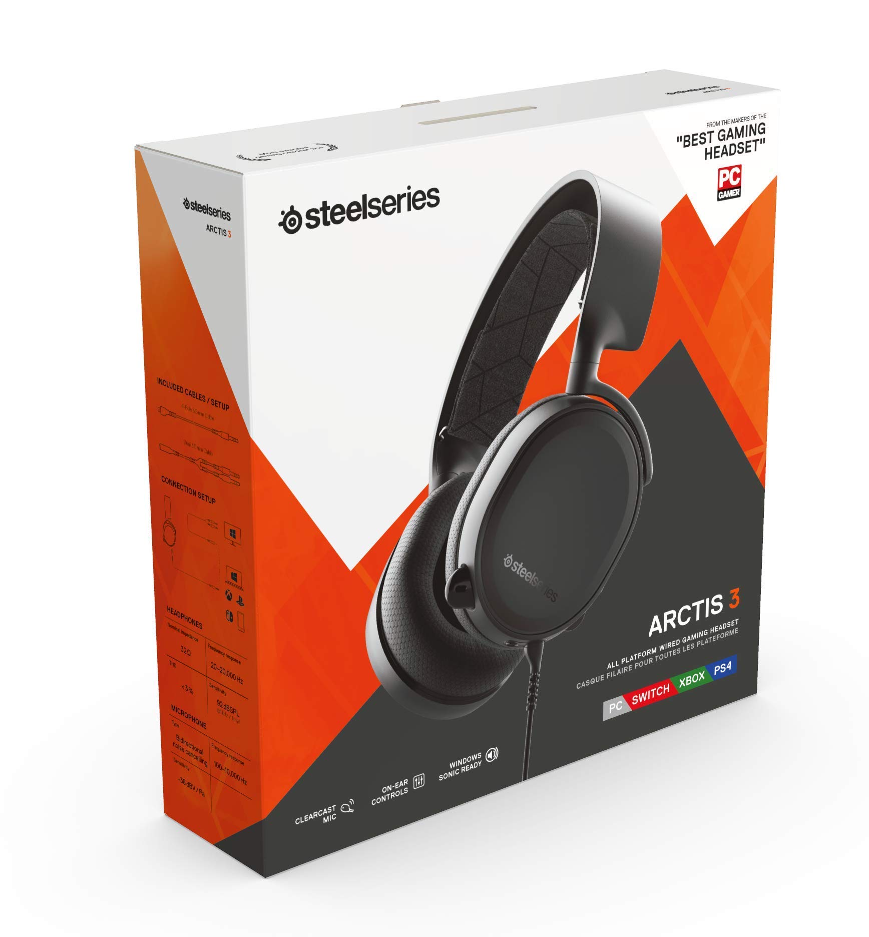 steelseries Arctis 3 (2019 Edition) All-Platform Gaming Headset for PC, PlayStation 4, Xbox One, Nintendo Switch, VR, Android, and iOS - Black (Renewed)