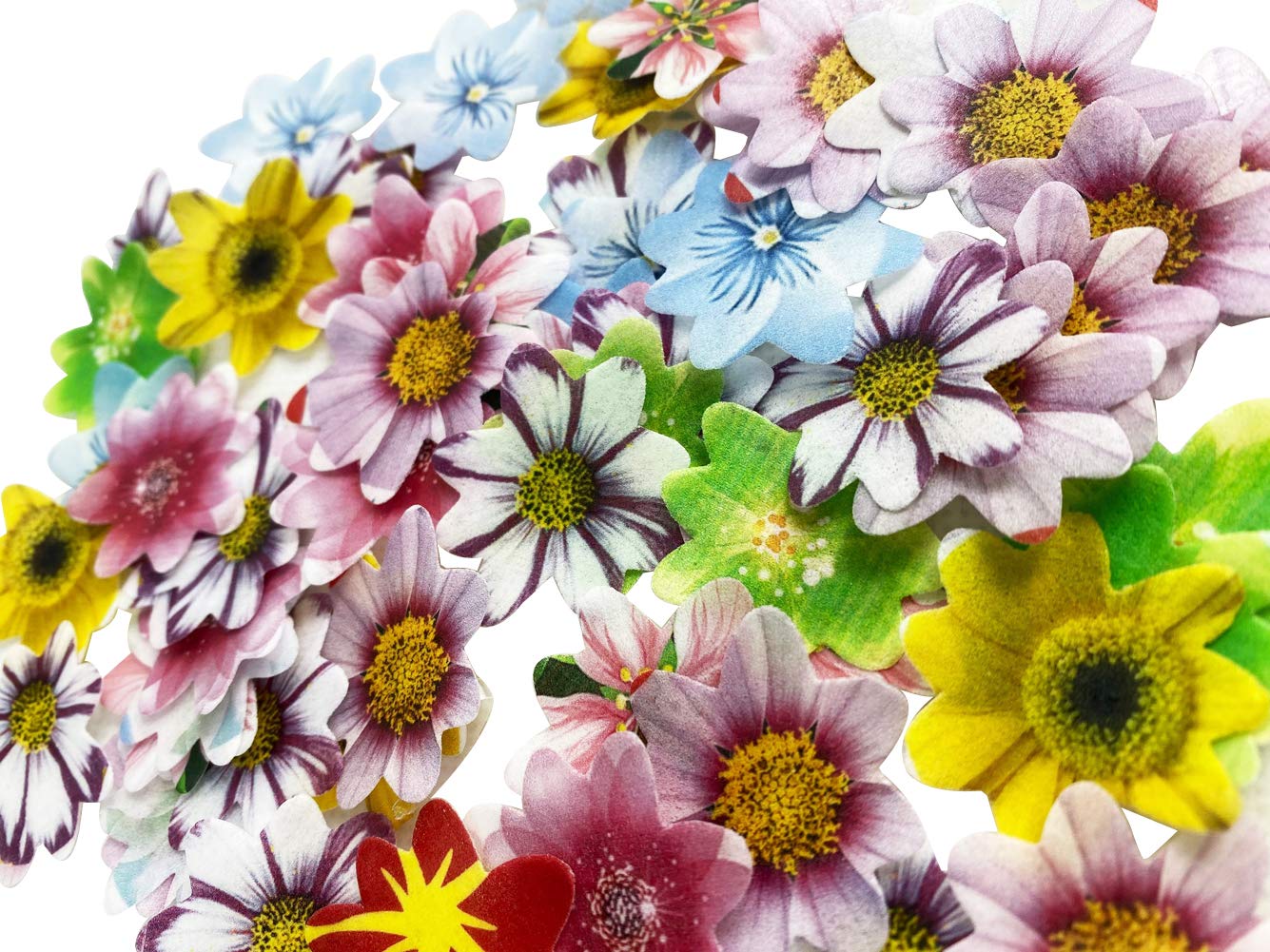Set of 48 Edible Mini Flower Cupcake Toppers Wedding Cake Birthday Party Food Decoration Mixed Size & Colour