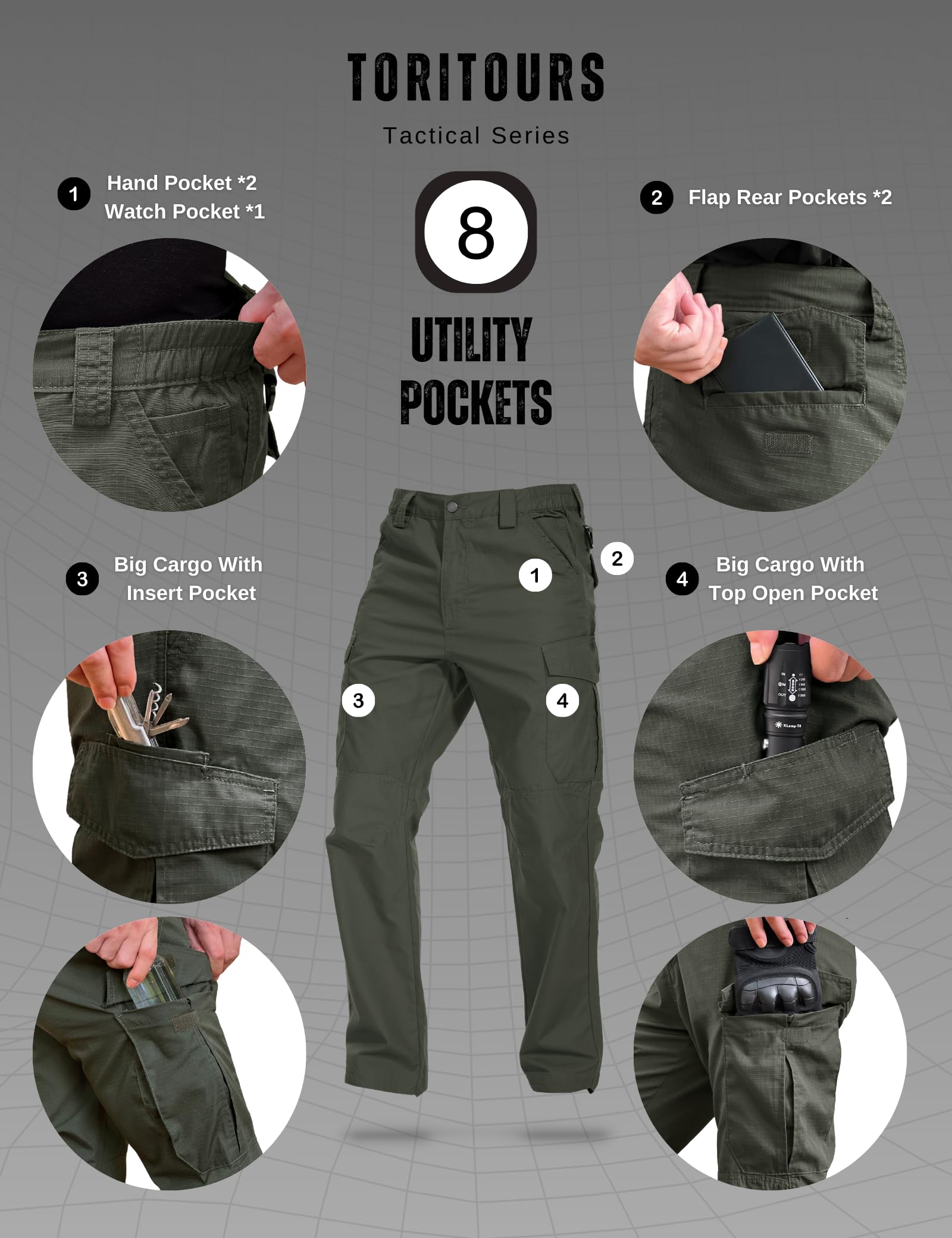 Toritours Men's Hiking Pants, Ripstop Mens Tactical Cargo Pants Lightweight Work Pants for Men Waterproof BDU Outdoor Travel Pants Classic Khaki