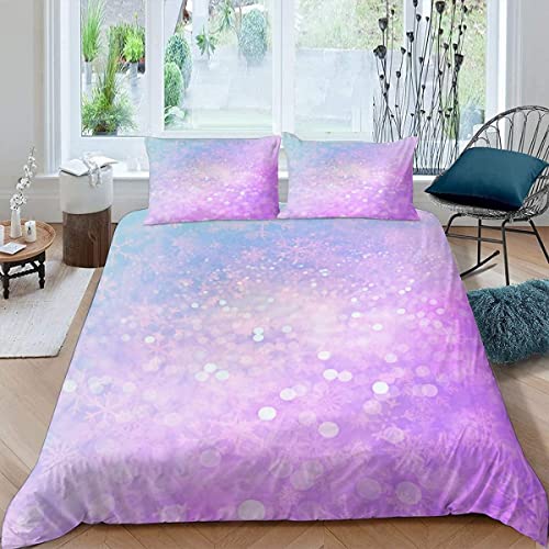 Quilt Cover Full Size Purple Starry Sky 3D Bedding Sets Rainbow Duvet Cover Breathable Hypoallergenic Stain Wrinkle Resistant Microfiber with Zipper Closure,beding Set with 2 Pillowcase
