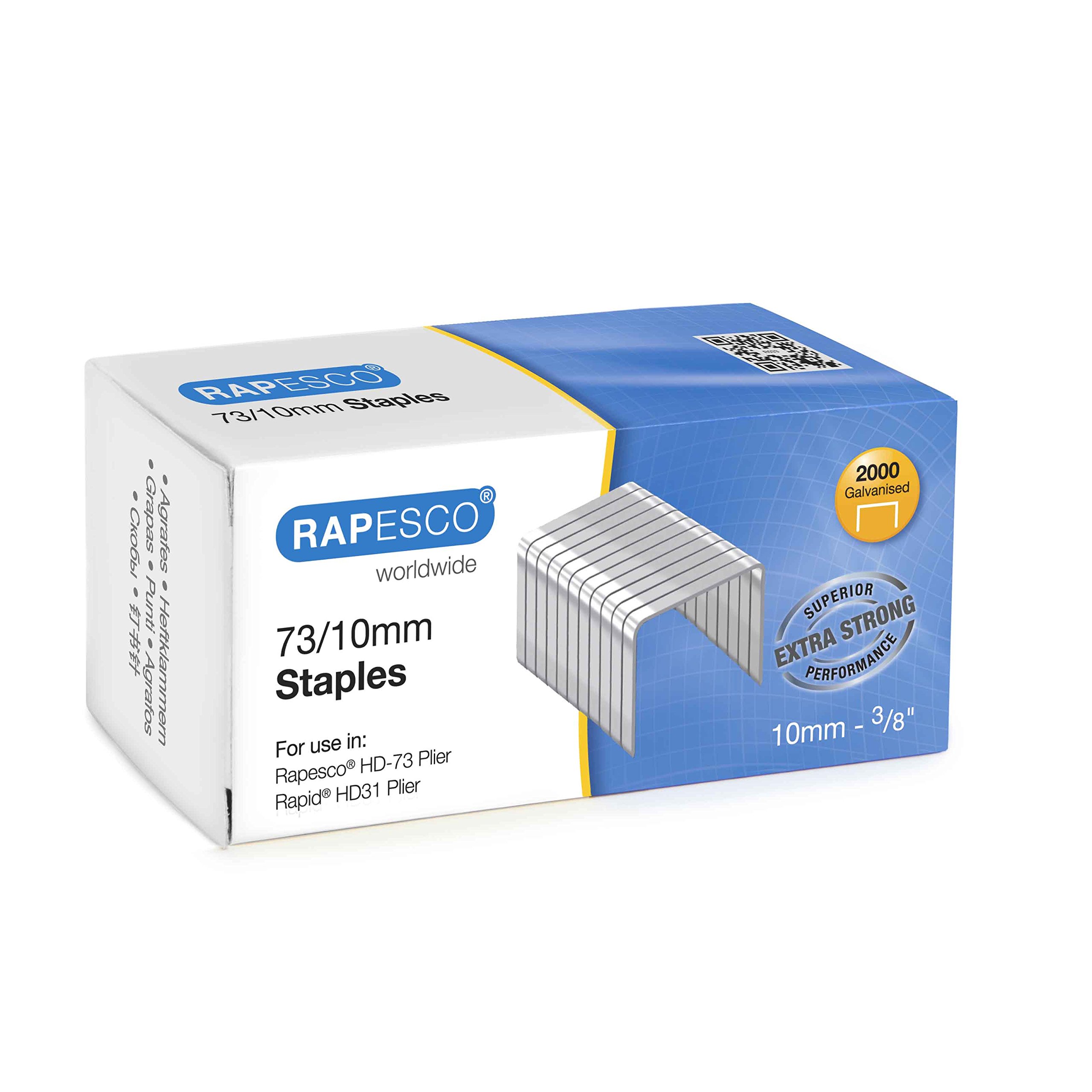 Rapesco Staples, 73/10 mm Staples for Heavy Duty Plier Stapler - Pack of 2000