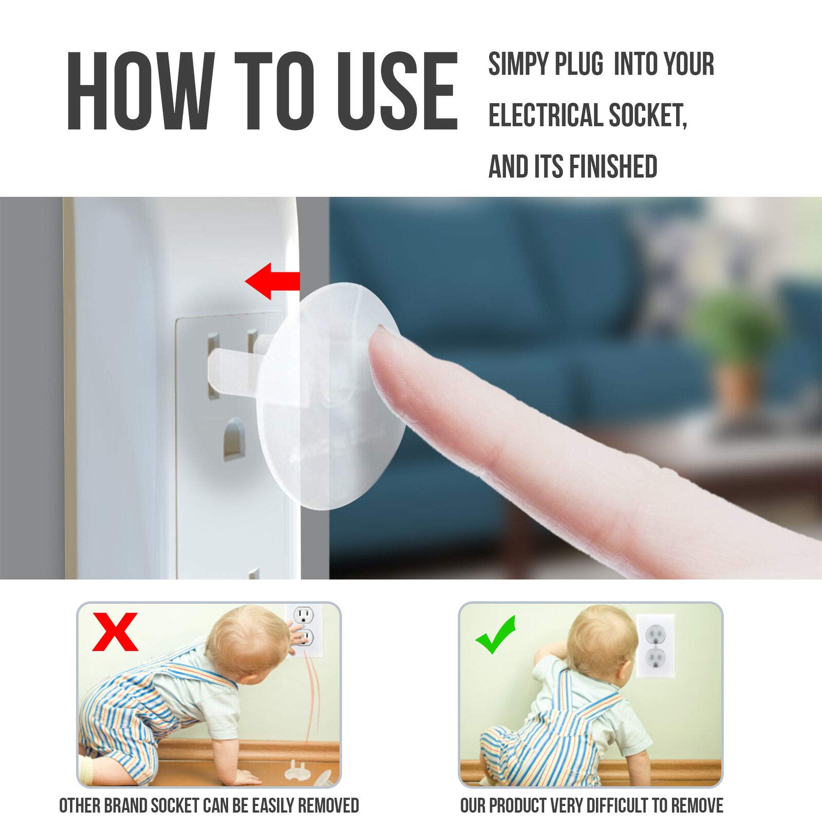 Tiny Patrol Clear Outlet Covers Babyproofing, Electric Plug Protectors, Childproof Socket Covers for Home and Office Protect Toddlers, Babies 15 Count