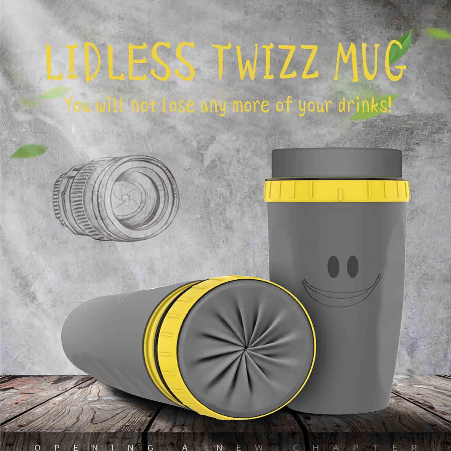Twizz Cup 11oz, Twizz Travel Mug with Straw 300ml, Twizz Coffee Cup, Twizz Insulated Cups Unique Twist Leak-Proof Design, Twizz Coffee Cup Aperture Mug with Straw Double Silicone (Lion, Grey)