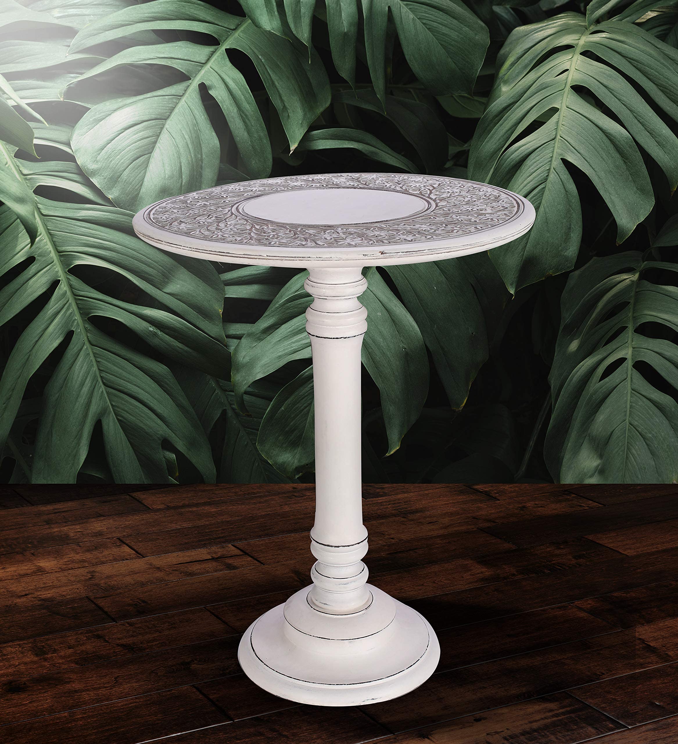 Round Side Table, Small Table, Side Table, Round End Table, End Table, Altar Table, Wood Accent Table, Coffee Table- Living Room End Table for Books and Plants- 18x22 Antique White