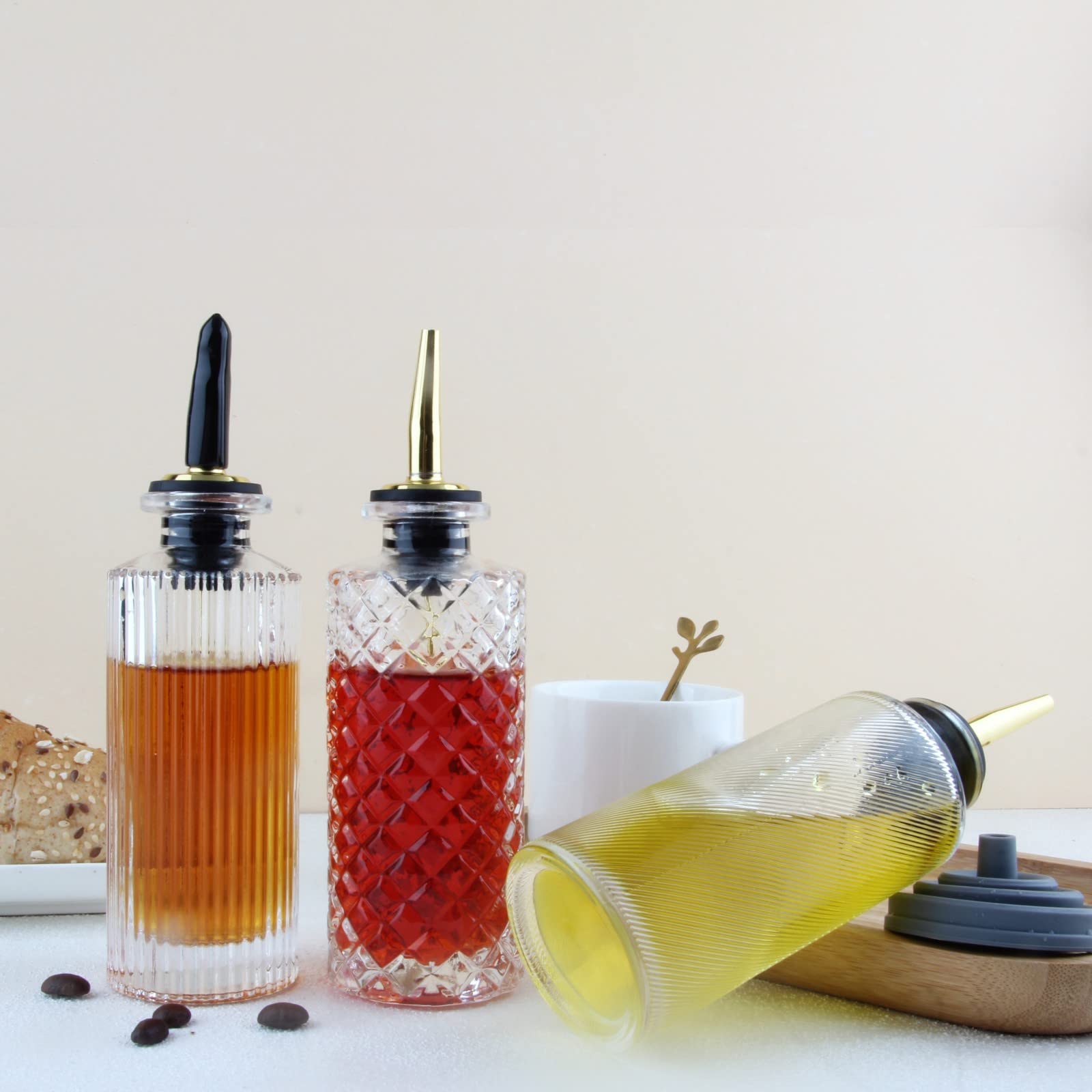 Syrup Dispenser Bottles Set 3 Packs 5 OZ Simple Small Syrup Bottles Set with Upgrade Metal Pour Spout SC057 (3 Pack)