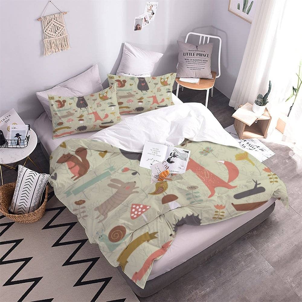 Quilt Cover Twin Size Cartoon Animals 3D Bedding Sets Forest Animals Duvet Cover Breathable Hypoallergenic Stain Wrinkle Resistant Microfiber with Zipper Closure,beding Set with 2 Pillowcase