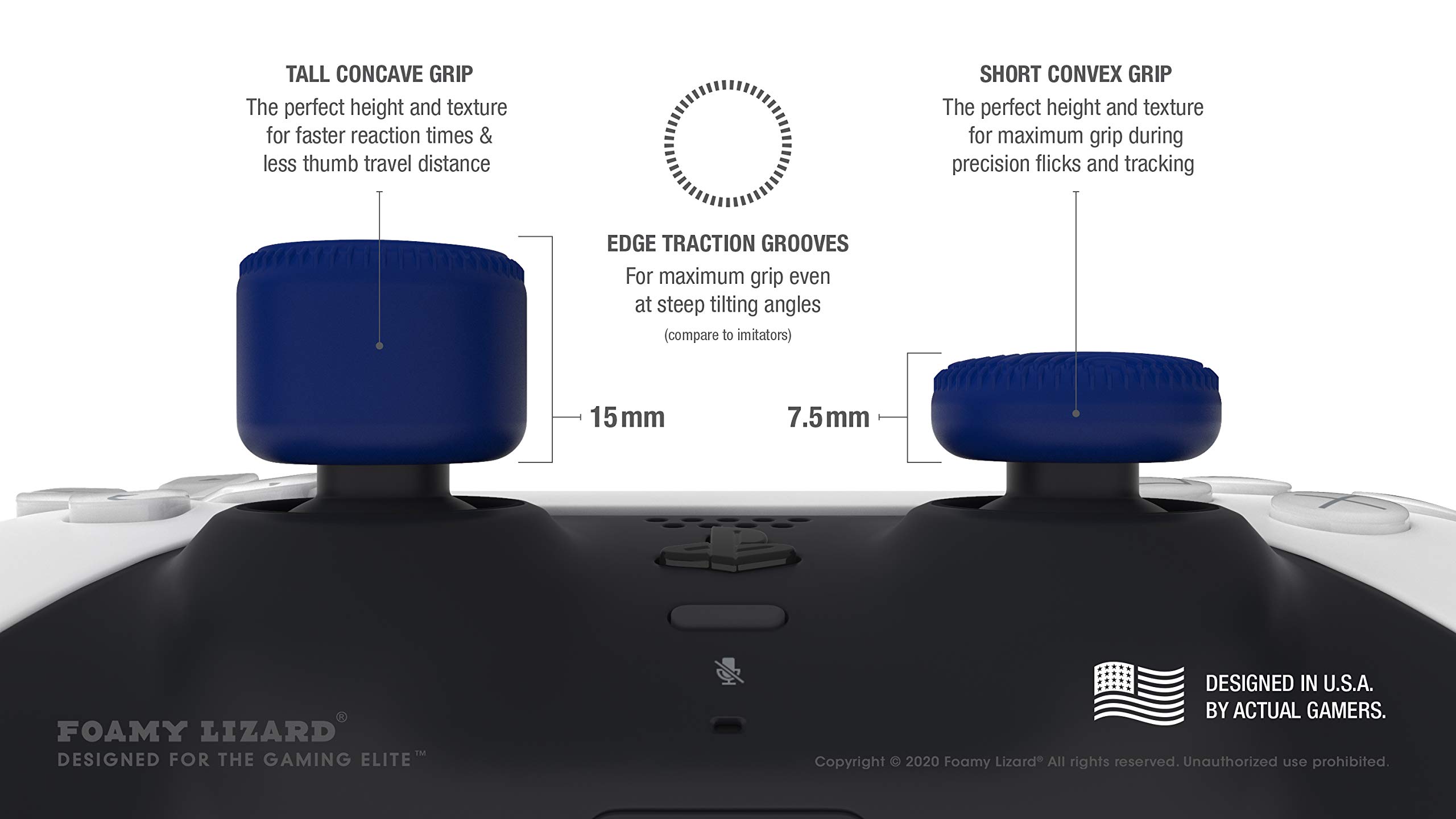 Raised Thumb Grips (8pc) for PlayStation 5 Dualsense by Foamy Lizard – Sweat Free 100% Silicone Precision Antislip Rubber Analog Stick Grips Compatible with PS5, PS4, Stadia & Switch Pro (Blue)