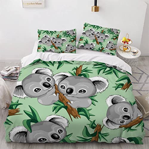 Quilt Cover Twin Size Koala 3D Bedding Sets Cartoon Koala Duvet Cover Breathable Hypoallergenic Stain Wrinkle Resistant Microfiber with Zipper Closure,beding Set with 2 Pillowcase