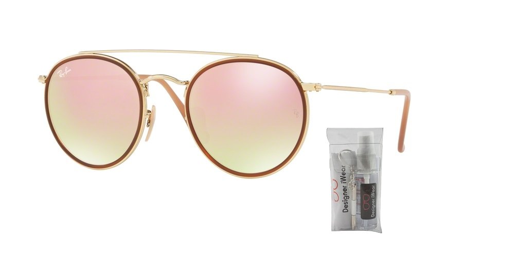 Ray-Ban RB3647N 001/7O 51M Gold/Pink Brown Mirror Gradient Sunglasses For Men For Women + BUNDLE with Designer iWear Eyewear Kit