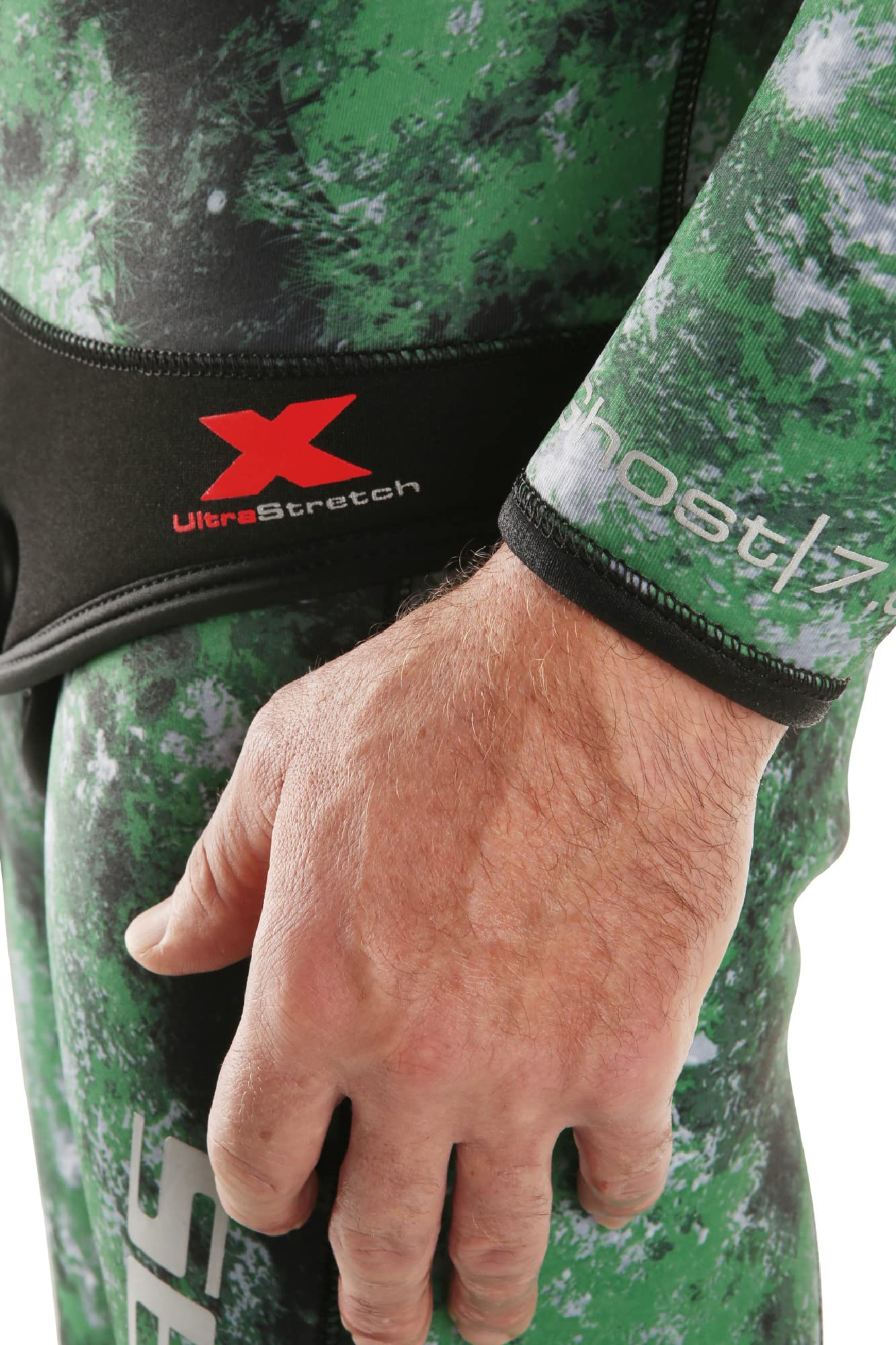 SEAC Ghost, Jacket in 5 mm Ultrastretch Neoprene with Incorporated Hood for Freediving and Spearfishing, camo Green, Large