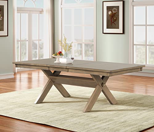 Roundhill Furniture Raven Wood 9-Piece Set, Extendable Trestle Dining Table with 8 Chairs, Glazed Pine Brown