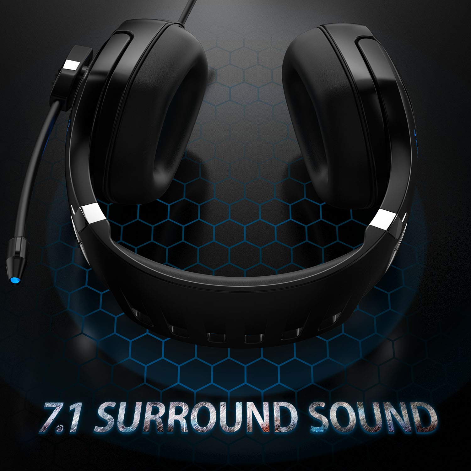 Stereo Gaming Headset, DIOWING,【Upgraded 7.1 Bass Surround Sound】 Over Ear Headphones with Mic for PS4, PC, Xbox One Controller, LED Light, Soft Memory Earmuffs for Laptop Mac Nintendo Switch Games, K1pro (K1pro-Black)