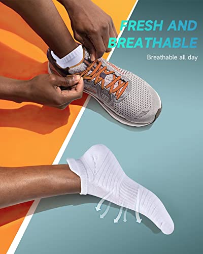 TANSTC Ankle Athletic Low Cut Socks,Running Sports White Men's Sock,Mesh Breathable and Arch Support Non-Slip,Comfortable Cushioned Heel Tab Thick Cotton Women Socks,6 Pairs