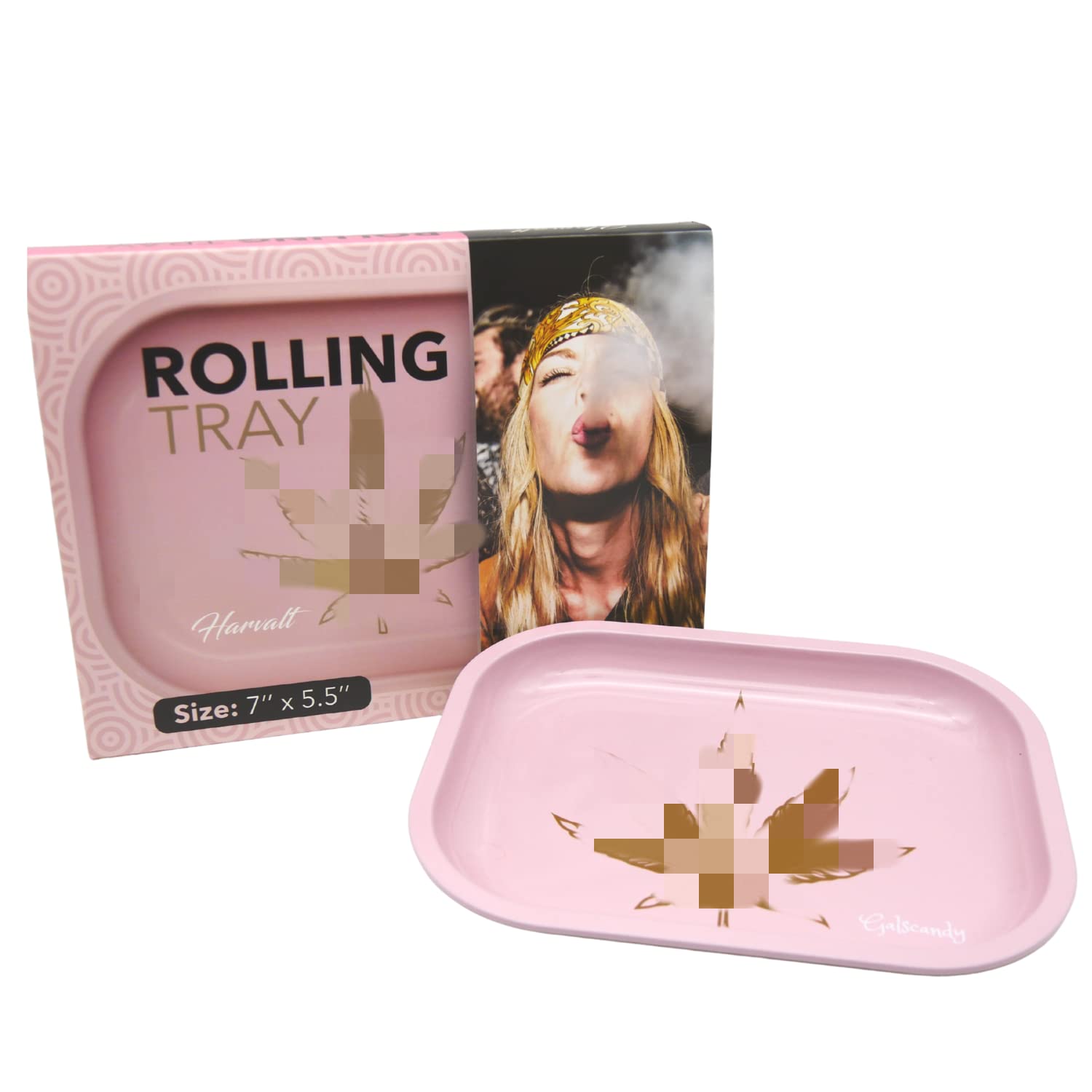 Pink Rolling Tray Girly - Cute Rolling Trays Premium Metal Small Tray with Design - Gifts for Wowen Travel Accessories, 7'' X 5.5''