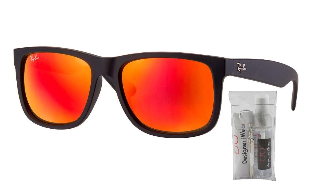 Ray-Ban RB4165 JUSTIN 622/6Q 55M Rubber Black/Brown Mirror Orange Sunglasses For Men For Women