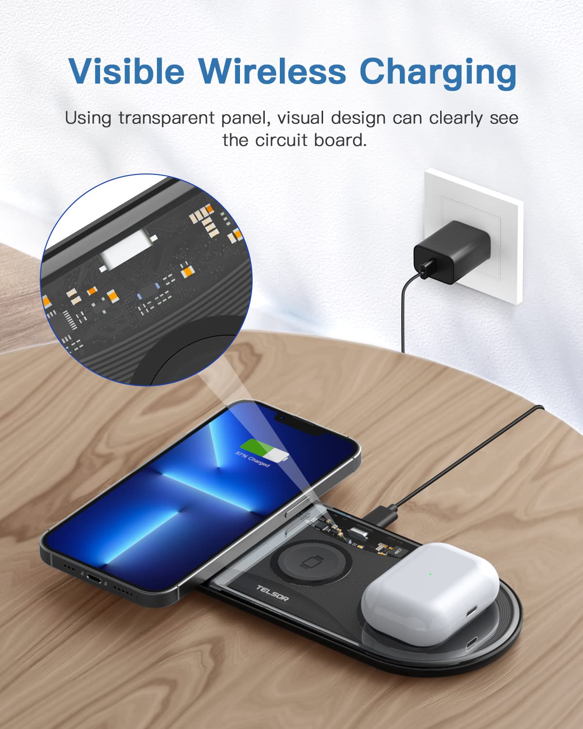 Wireless Charging Pad, TELSOR Portable Wireless Chargers for Multiple Devices, Wireless Charging Station for iPhone 15 14 13 12 11 Pro Max, for Apple Watch 8 7 6 5 4 3 2 SE, for AirPods Pro 3 2