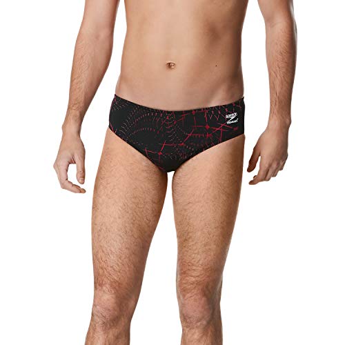 Speedo Men's Standard Swimsuit Brief Endurance+ Printed Team Colors, Galactic Maroon, 28