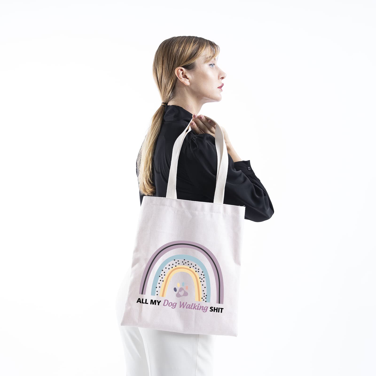 TSOTMO Dog Walker Gift All My Dog Walking Shit Boho Rainbow Design Dog Walking Accessories Tote Bag (DogWalking shit tote)