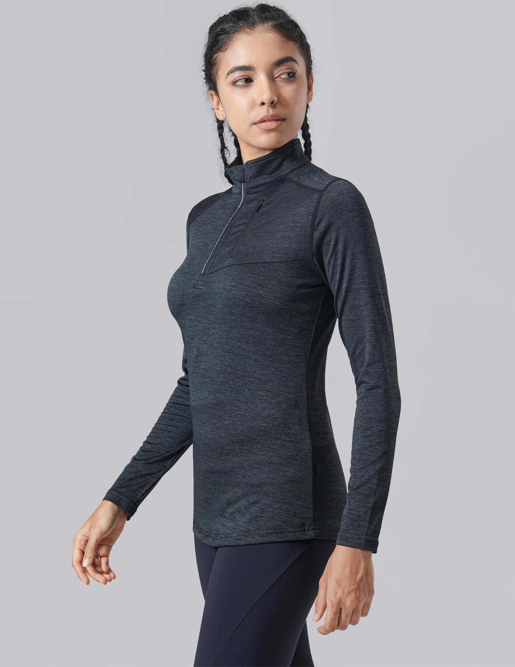Women's Quick Dry Long Sleeve Quarter Zip Pullover Shirts with Thumb Holes and Pocket (Set 1, Large)