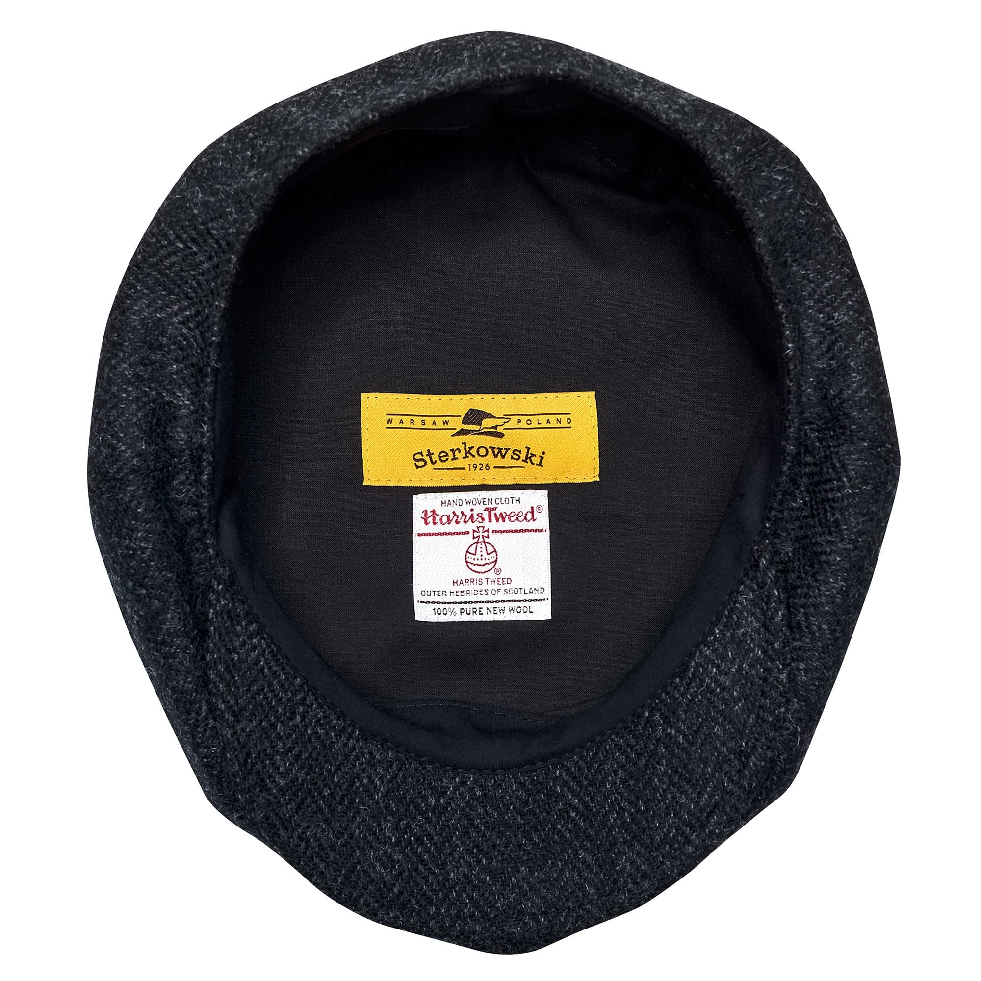 Sterkowski Men's Newsboy Cap | Anthracite Herringbone Tweed Cap with Cotton Lining | Unisex Outdoor HAT for Adults - 58 cm