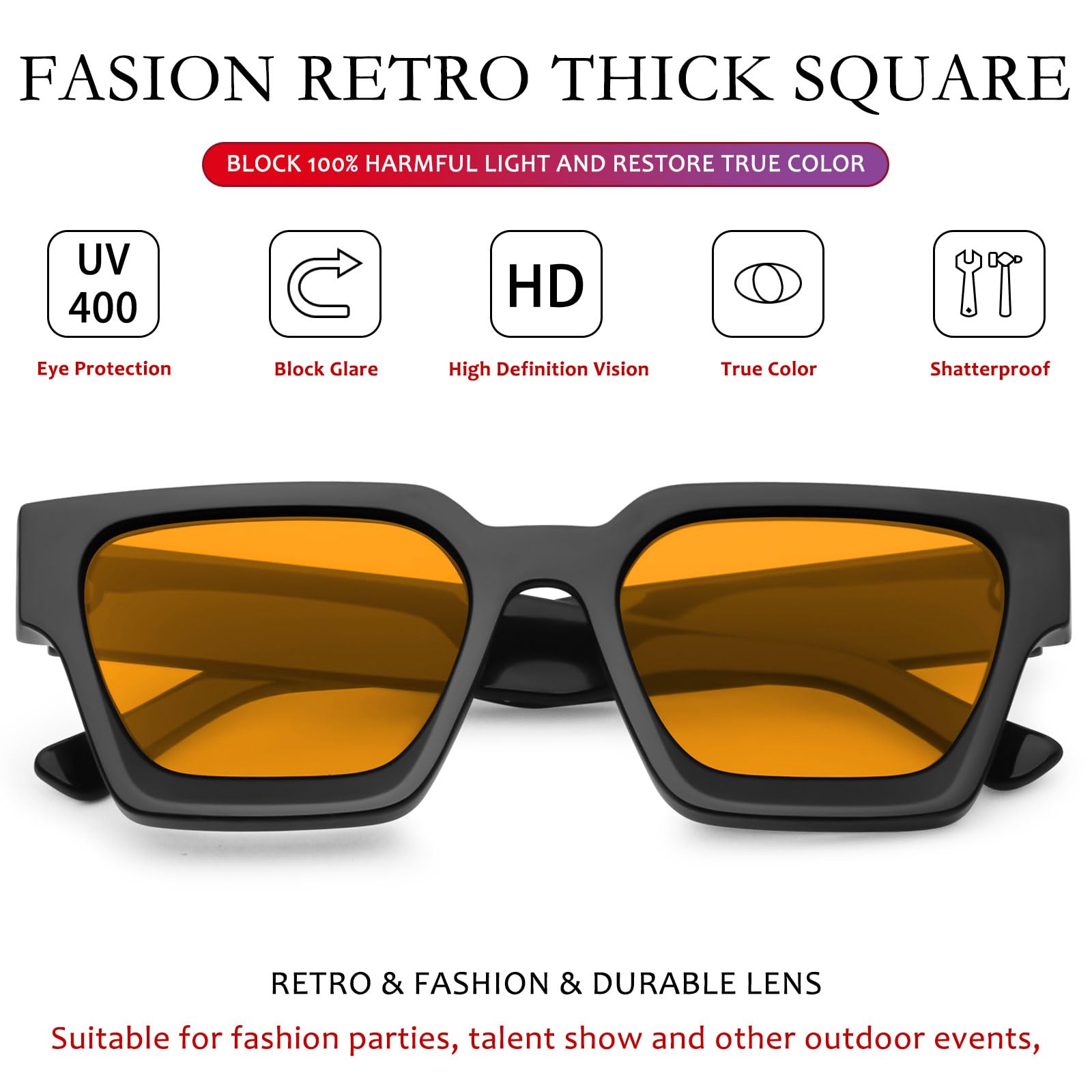 YMRFW Simple Women's Square Sunglasses Men's Thick Frame Classic Trend Black Sunglasses UV Protection