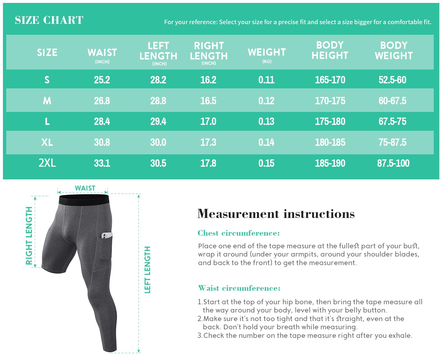 Yueralian Men's 3/4 One Leg Compression Capri Tights Pants Basketball Athletic Running Sport Single Leg Base Layer 1-2 Pack