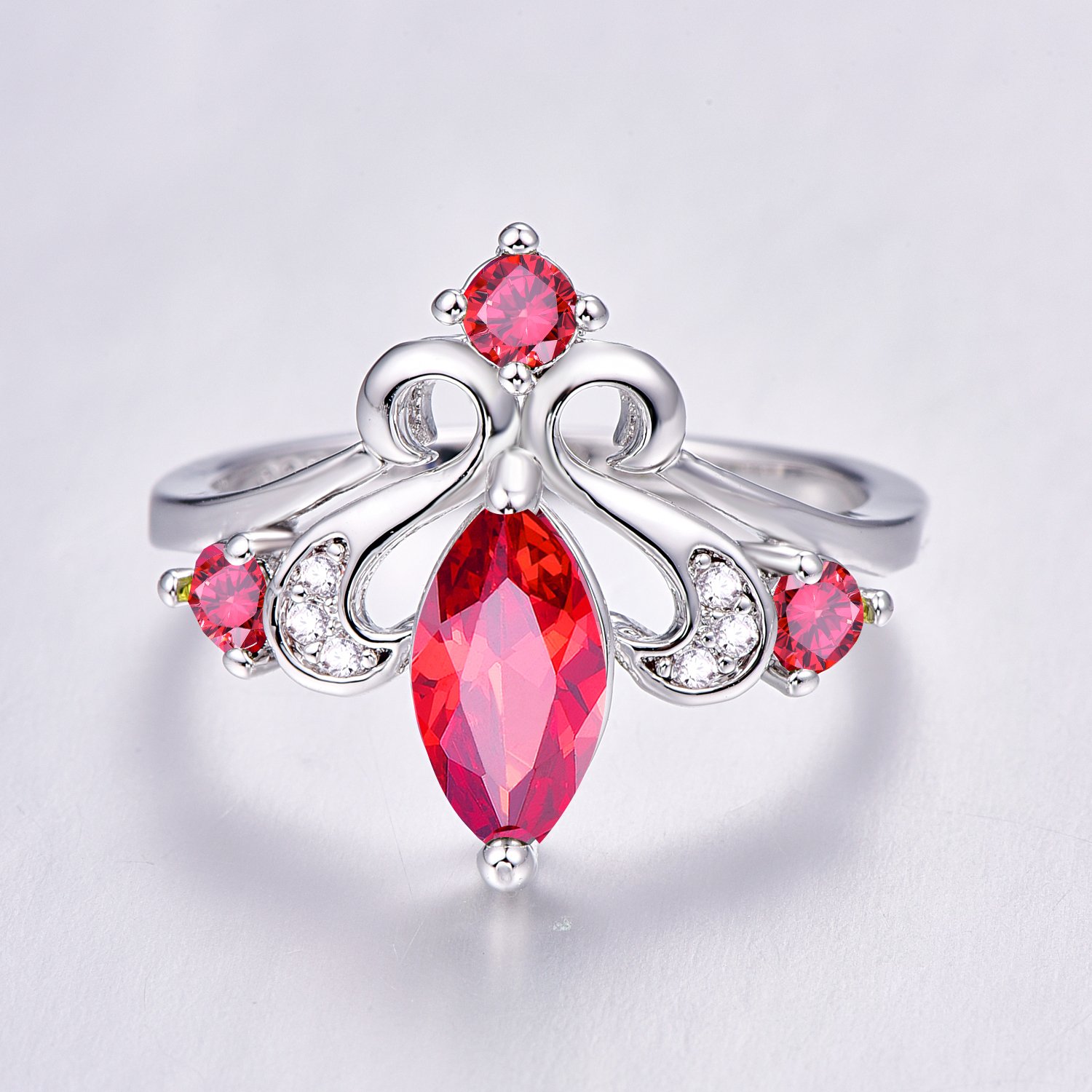 Psiroy 925 Sterling Silver Plated Simulated Garnet Marquise Cut Tiara Chevron Engagement Ring for Women Size 9
