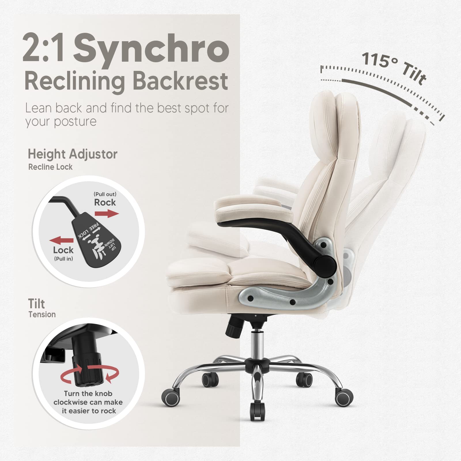 Seatingplus Ergonomic Executive Office Chair with Lumbar Support High Back Computer Desk Chairs with Wheels and Flip-up Arms, Linen Fabric, Black