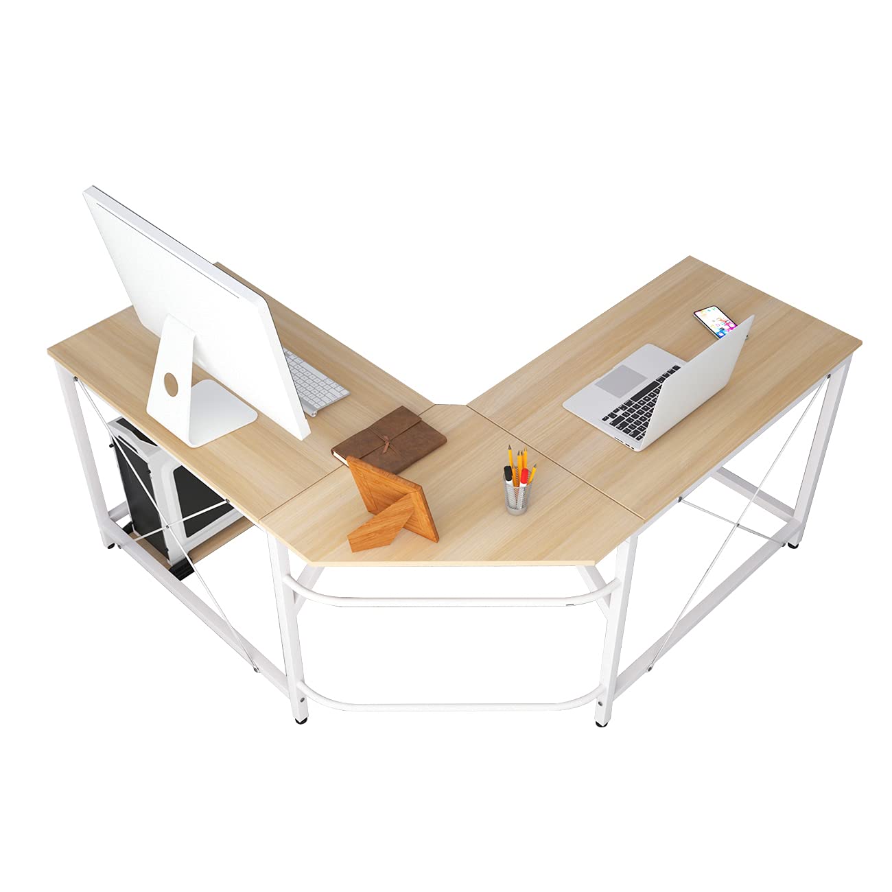 soges Large L Shaped Desk, Corner Computer Desk for Small Space, L Desk for Gaming, Home Office Computer Desk for Bay Window, Millennium Oak LD-Z01MO
