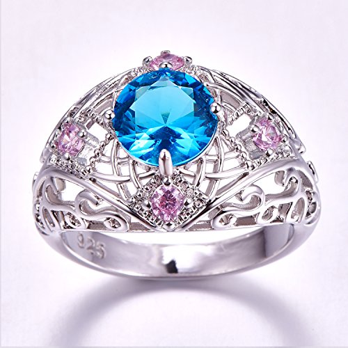 Psiroy 925 Sterling Silver Created Blue Topaz Filled Art Deco Knuckle Wrap Rings Size 12