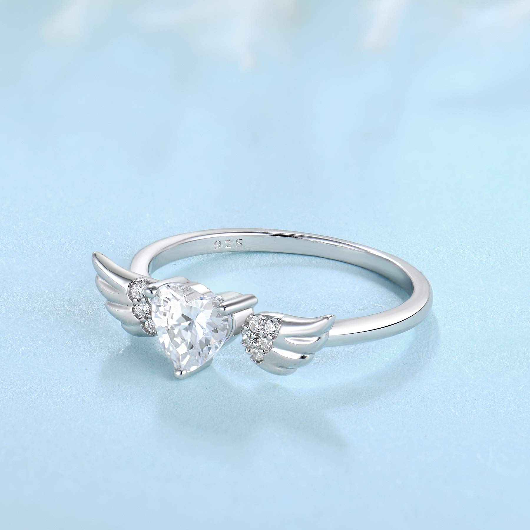 STARCHENIE Angel Wings Heart Ring for Women 925 Sterling Silver Engagement Band Ring Size 9