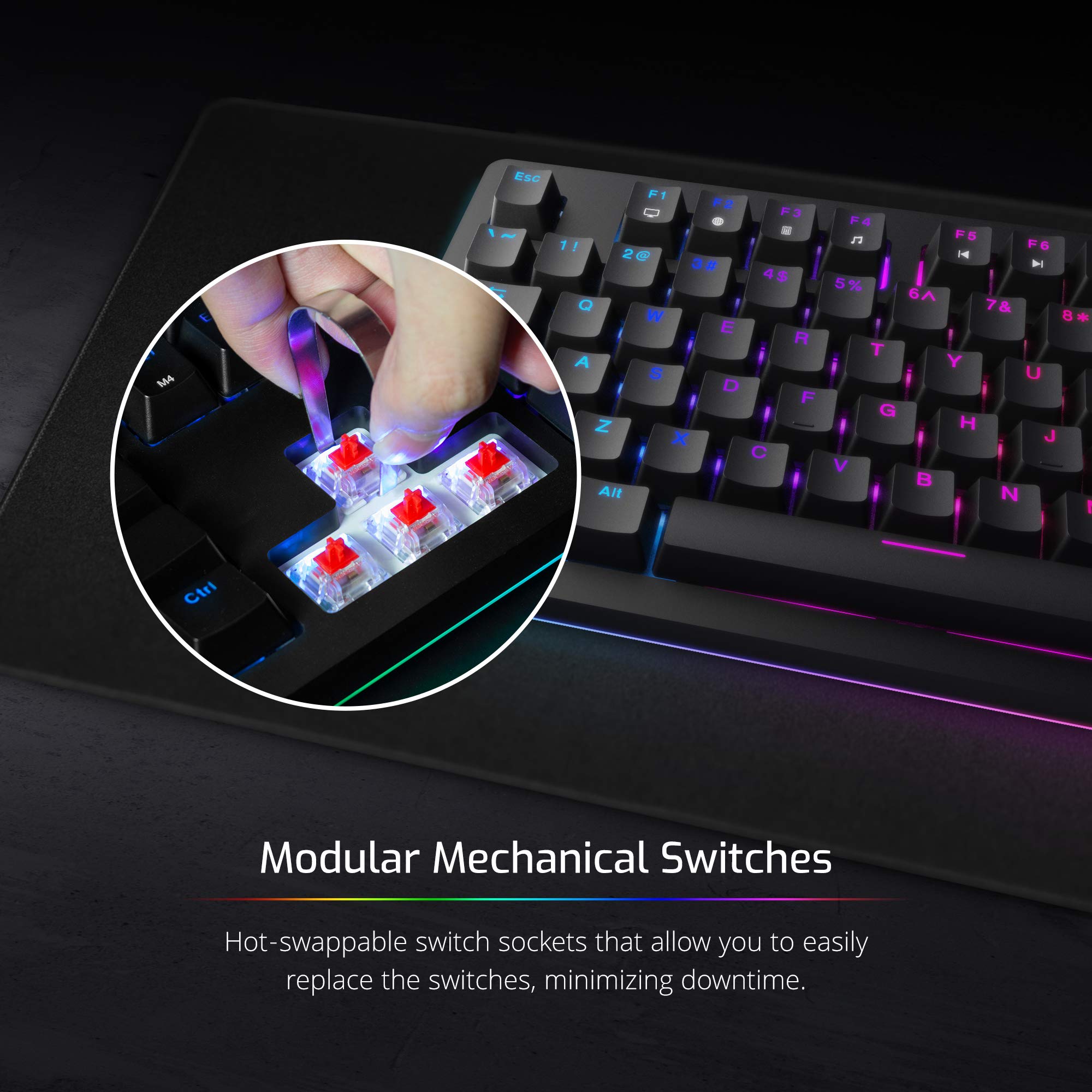 TECWARE Spectre Pro, RGB Mechanical Keyboard with Volume Knob, Full Size 104 Keys (Outemu Brown)