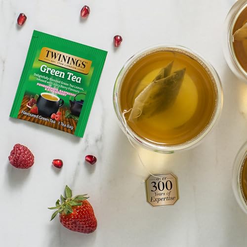 Twinings Green Tea with Pomegranate, Raspberry, and Strawberry - Caffeinated Green Tea Bags Individually Wrapped, 20 Count (Pack of 2) 