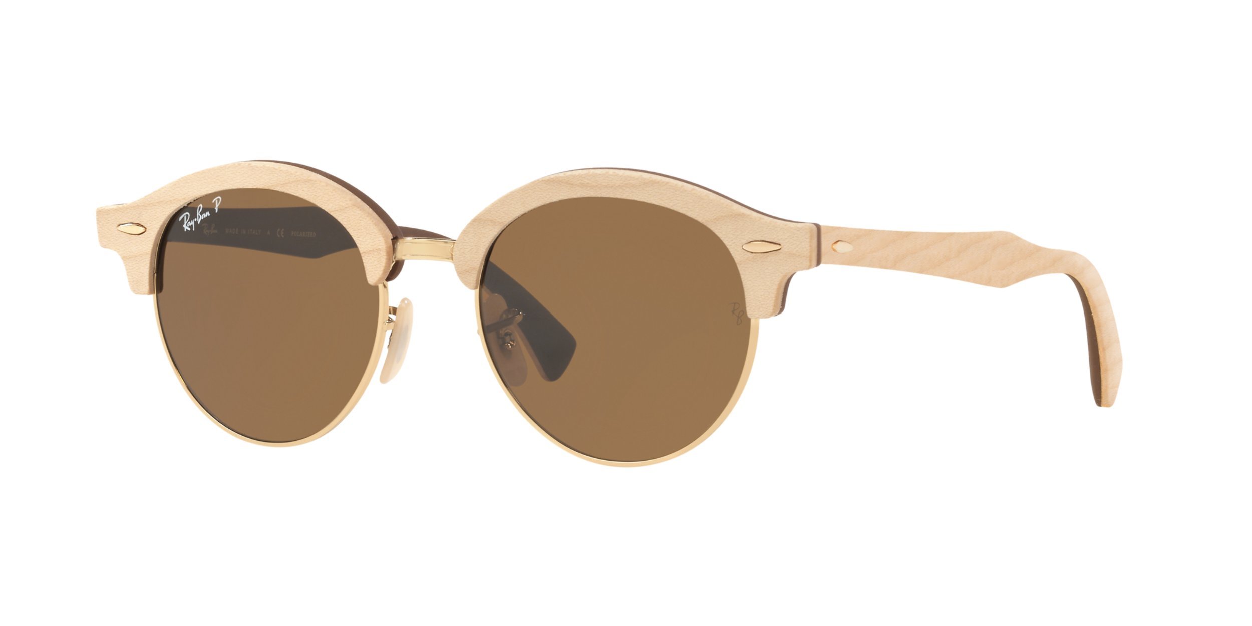 Ray-Ban Rb4246m Clubhouse Wood Round Sunglasses, Gold/Polarized Brown, 51 mm