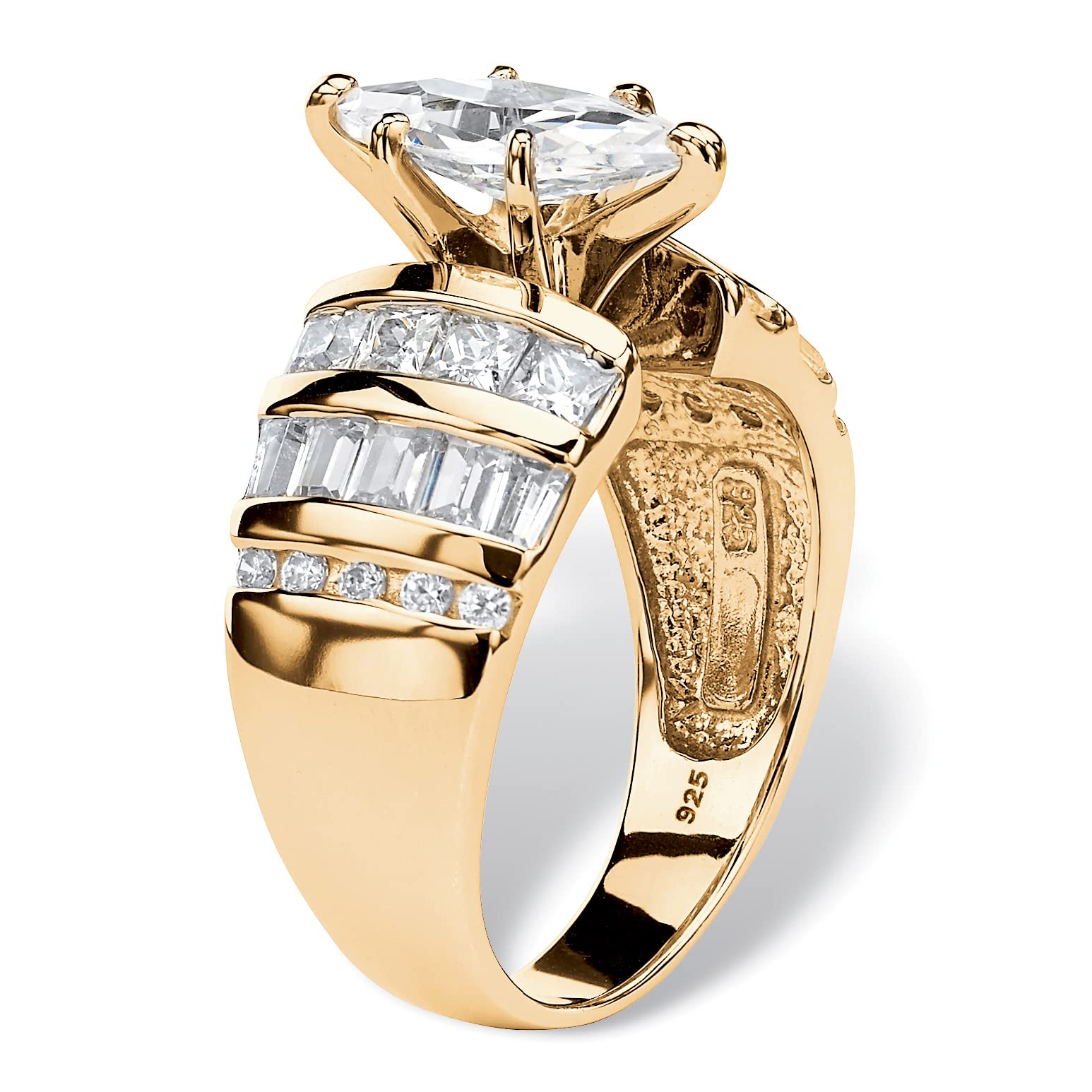 PalmBeach Platinum-Plated Sor Yellow Gold-Plated Sterling Silver Marquise Cut Cubic Zirconia Channel Set Engagement Ring Size 7