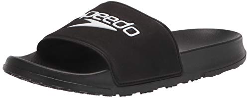 Speedo unisex adult Deck Slide Sandal, Black/White, 15 Women 13 Men US