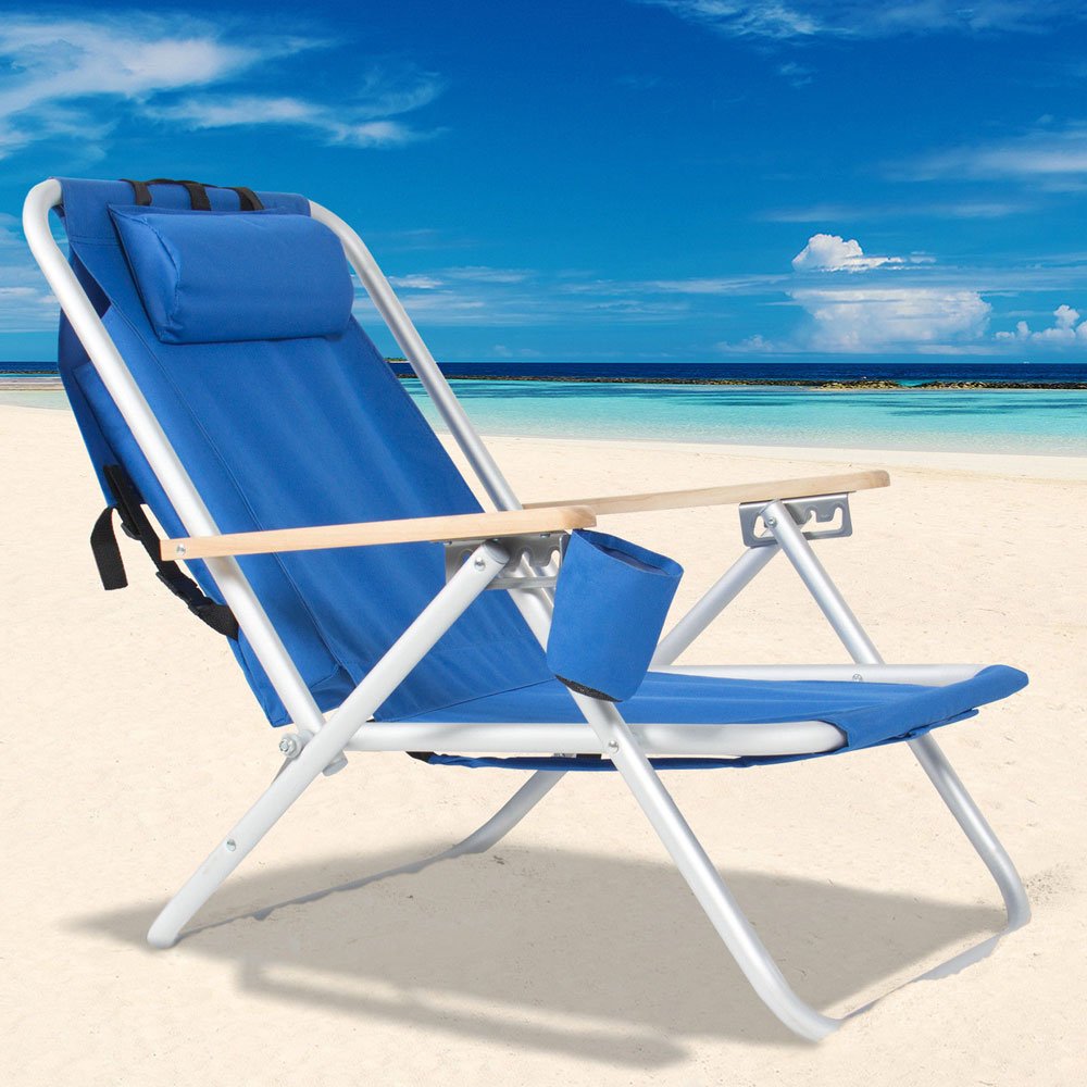 SSLine Portable Backpack Beach Chair Patio Folding Lightweight Camping Chairs Outdoor Garden Park Pool Side Lounge Chair with Cup Holder - 225lbs Load Capacity