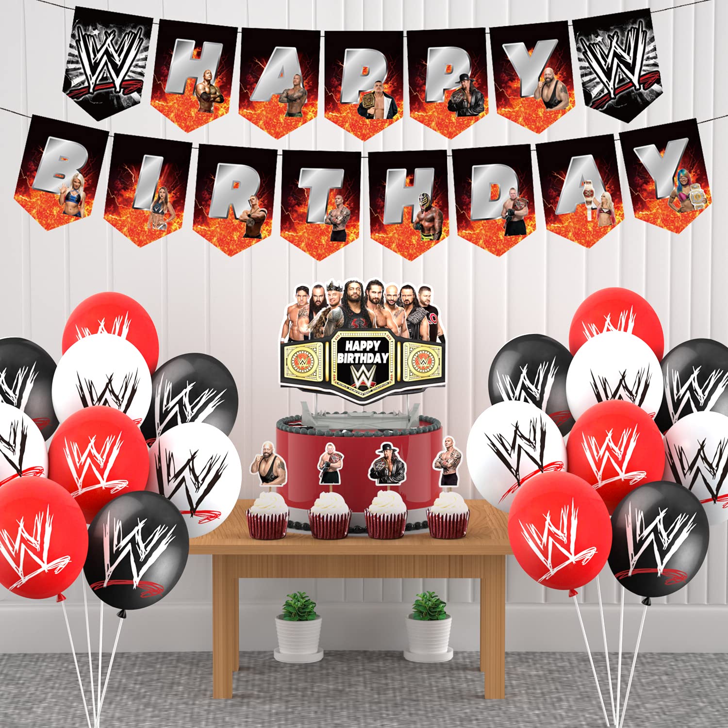 Wrestling Party Supplies Birthday Wrestling Party Decorations Set Include Banner Balloons Cake Tops
