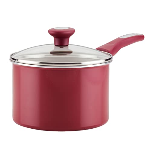 Rachael Ray Get Cooking! Nonstick Cookware Pots and Pans Set, Includes Baking Pan and Cooking Tools, 12 Piece - Burgundy,Red
