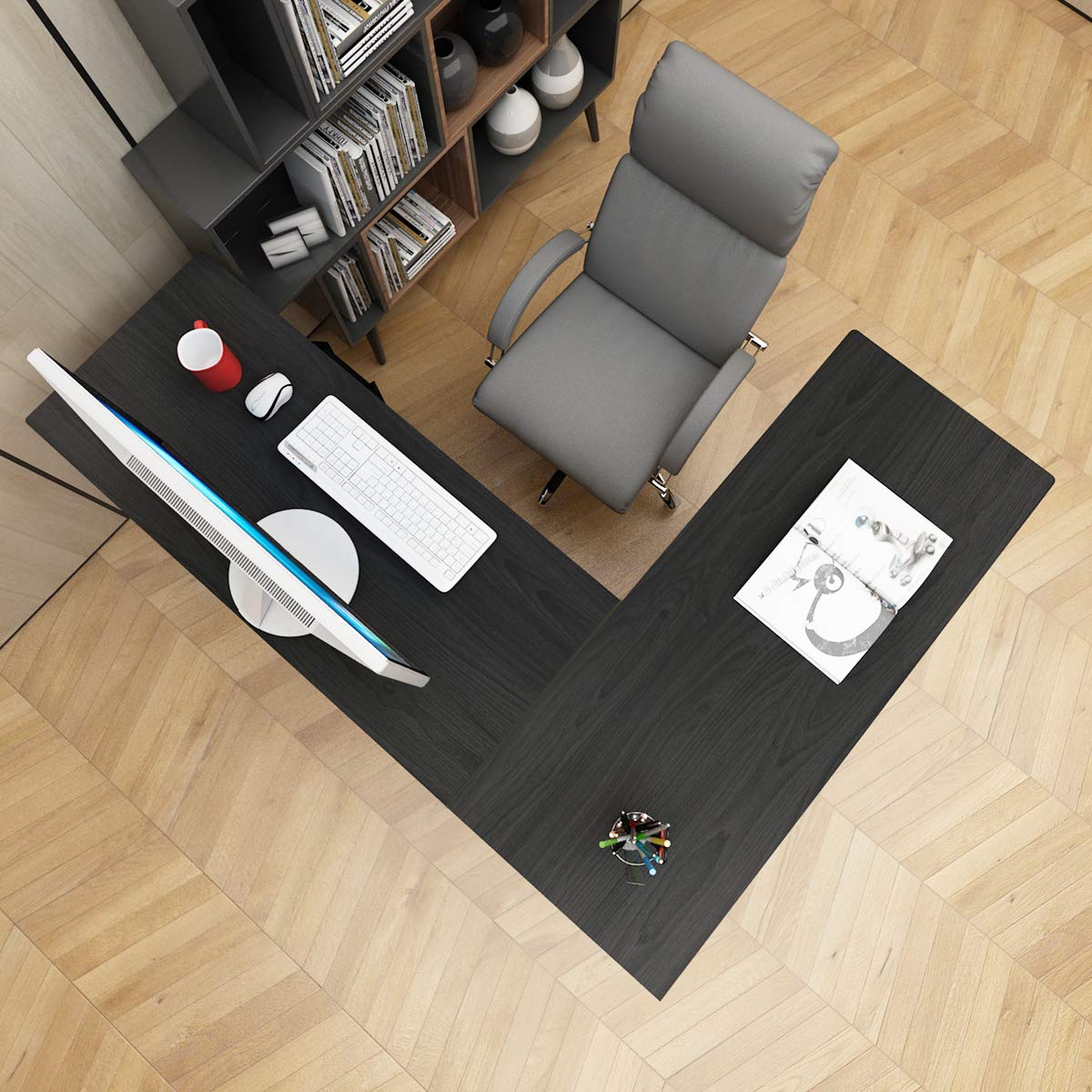 sogesfurniture L-Shaped Desk Corner Table Computer Desk Workstation Desk PC Laptop Office Desk L Desk, Black BHUS-ZJ1-BK