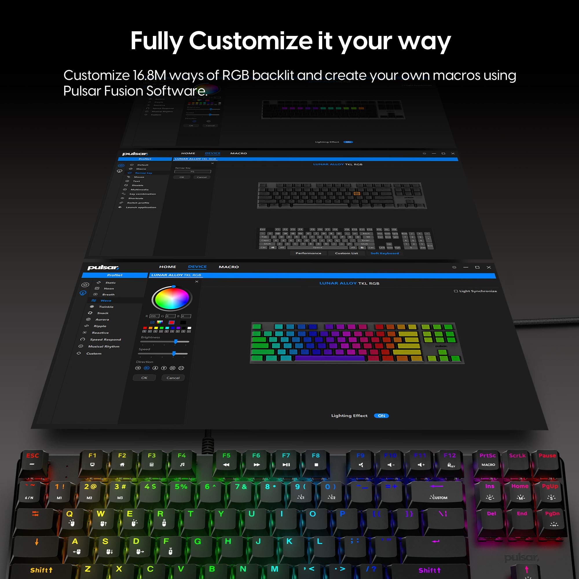 Pulsar Gaming Gears - PK010 Lunar Alloy TKL Aluminum Alloy Build Hot Swappable Mechanical Gaming Keyboard Full RGB LED Backlit USB Wired for Windows PC 87Keys (Red Switch Linear)